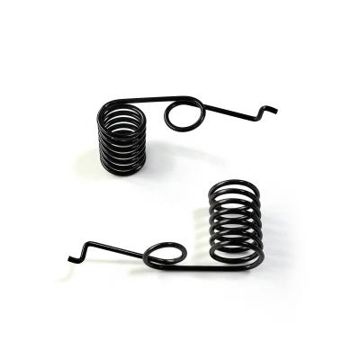 China Small Long Arm Lid Catch Torsion Spring Black Oxide Clip Reset Torsion Spring with Locating Ring Carbon Steel for sale