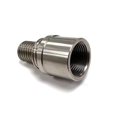 China Custom CNC Male Female Adapter Swiss Turned  SUS304 Threaded Reducing Coupling CNC Machined Fluid Pipe Connector for sale