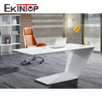 China Officeworks Modern Glass Executive Desk MDF Glossy Surface SGS Certified for sale