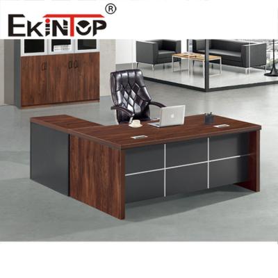 China MDF Wooden Executive Large Office Desk L Shaped PVC Edges Mahogany Color for sale