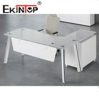 China Modern Tempered Glass Computer Desk Anti Collision Round Corner For Home Office for sale