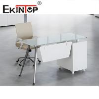 China White Customized Toughened Glass Desk Tempered Glass Computer Desk for sale