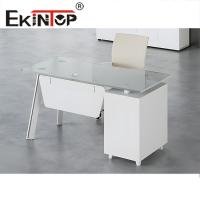 China Ekintop L Shaped Office Computer Desk Modern Executive Glass Desk for sale