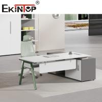 China Modern Office Desk L Shaped Wooden Iron Manager Executive Desk Office Furniture for sale