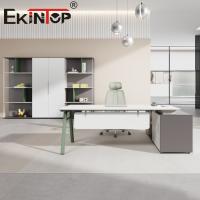 China Modern Office Desk L Shaped Wooden Iron Manager Executive Desk Office Furniture for sale