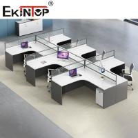 China White Gray L Shaped Office Workstation Staff Desk Contemporary for sale