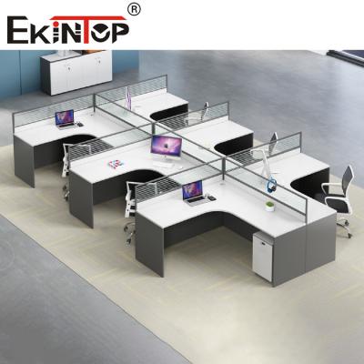 China White Gray L Shaped Office Workstation Staff Desk Contemporary for sale