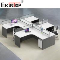 China White Gray L Shaped Office Workstation Staff Desk Contemporary for sale