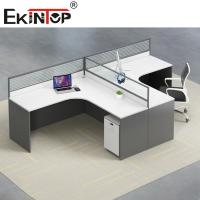 China White Gray L Shaped Office Workstation Staff Desk Contemporary for sale