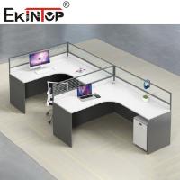 China White Gray L Shaped Office Workstation Staff Desk Contemporary for sale