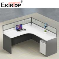 China White Gray L Shaped Office Workstation Staff Desk Contemporary for sale