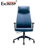 China Blue Executive Leather Chair With Stainless Steel Assembly For Office for sale