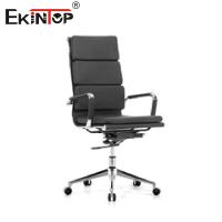 China Black Metal And PU Leather Office Chair With Tilt Lock Seat Height 21 Inches for sale