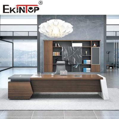 China Extendable L Shaped Modern Executive Desk Office Furniture Gray Brown for sale