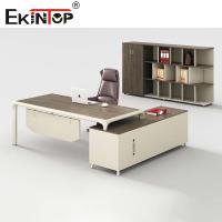 China Extendable L Shaped Modern Executive Desk Office Furniture Gray Brown for sale