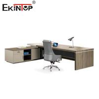 China Light Brown Extendable Computer Desk With Drawers For Office Home for sale