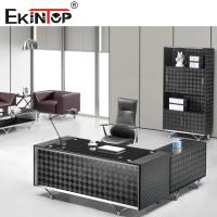 China Clear Black Modern  L Shaped Office Glass Desk Home Desk Furniture for sale