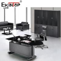 China Black L Shaped Leather Glass Desk Commercial Office Building Furniture for sale