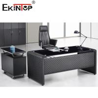 China Black Modern I Shape Glass Desk With Smooth Surface Assembly Required for sale