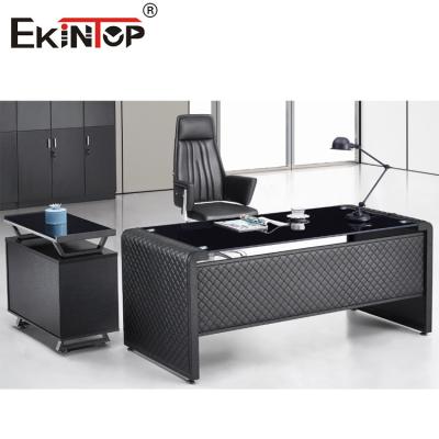 China Black Modern I Shape Glass Desk With Smooth Surface Assembly Required for sale