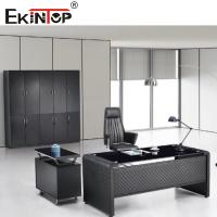 China Black Modern I Shape Glass Desk With Smooth Surface Assembly Required for sale