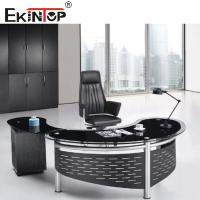China Modern Executive Glass Desk 4 Legs L Shaped Office Computer Desk For CEO for sale