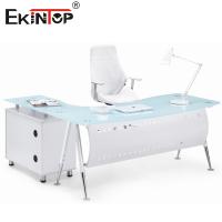 China Blue White Modern L Shape Glass Tables For Home Office Furniture for sale