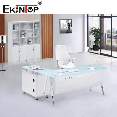China Blue White Modern L Shape Glass Tables For Home Office Furniture for sale