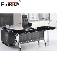 China 4 Legs Metal Feet Glass Corner Desk Assembly Required With Cabinet for sale