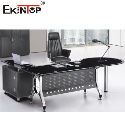 China 4 Legs Metal Feet Glass Corner Desk Assembly Required With Cabinet for sale