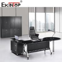China 4 Legs Metal Feet Glass Corner Desk Assembly Required With Cabinet for sale