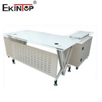 China 8mm Desktop Thickness Modern Glass Desk With Steel Legs For Office Building for sale