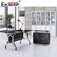 China Contemporary Black Glass Desk Metal Legs With Drawer Office Furniture for sale