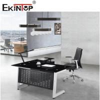 China Metal Legs L Shaped Glass Desk Modern Manager Table for sale