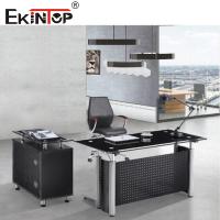 China Office Furniture Glass Computer Desk With Drawer L Shaped for sale