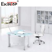 China Commercial Small Glass Top Laptop Desk Modern Glass Office Writing Desk for sale