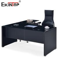 China Modern Black Glass Computer Desk With Metal Legs Drawer Customized Size for sale