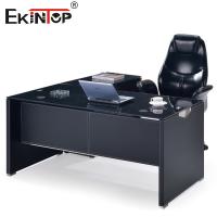 China Modern Black Glass Computer Desk With Metal Legs Drawer Customized Size for sale