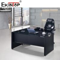 China Modern Black Glass Computer Desk With Metal Legs Drawer Customized Size for sale