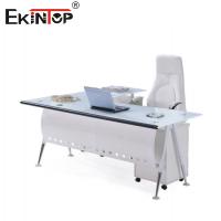 China Transparent Blue Glass Desk For Office Building With Metal Legs for sale