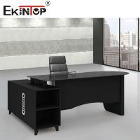China Waterproof Modern Rectangle Glass Desk Black Tempered Glass Office Desk for sale