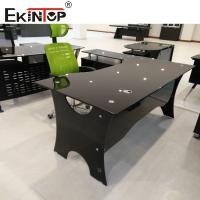 China Waterproof Modern Rectangle Glass Desk Black Tempered Glass Office Desk for sale