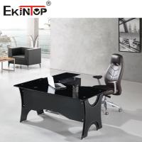 China Thickened Tempered Glass Computer Desk Round Corner Black Color Full Mirror Feel for sale
