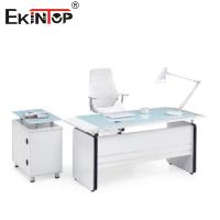 China Modern White Glass Desk With Drawer Rectangle Computer Desk Home Furniture for sale