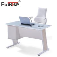 China White Blue Glass Office Table With Drawer Executive Home Office Desk for sale