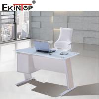 China White Blue Glass Office Table With Drawer Executive Home Office Desk for sale