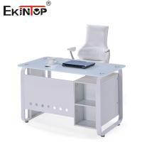 China White Blue Glass Office Table With Drawer Executive Home Office Desk for sale