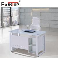 China White Blue Glass Office Table With Drawer Executive Home Office Desk for sale