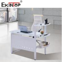 China Blue White Glass Office Table With 8mm Desktop Customized for sale