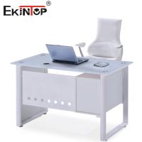 China Blue White Glass Office Table With 8mm Desktop Customized for sale